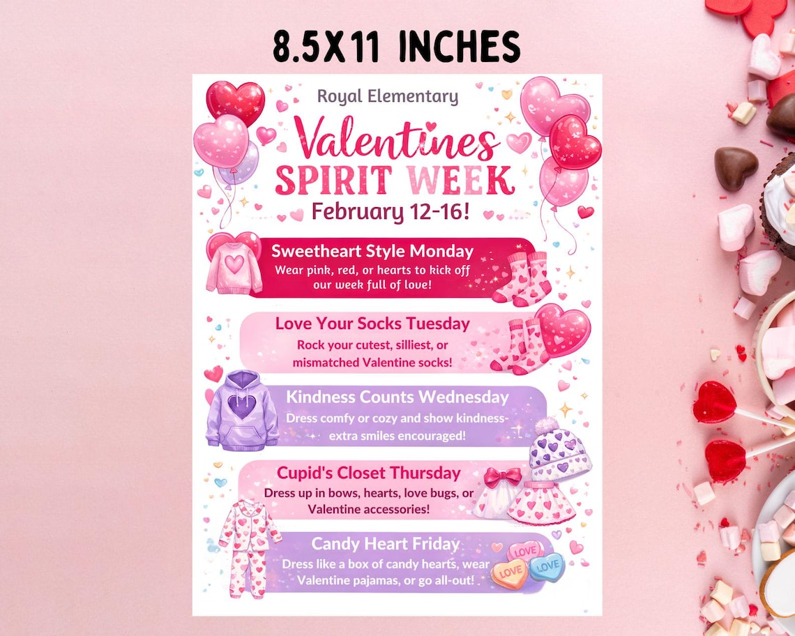 Editable Valentines Day Spirit Week Flyer Canva Template, School Spirit ...
