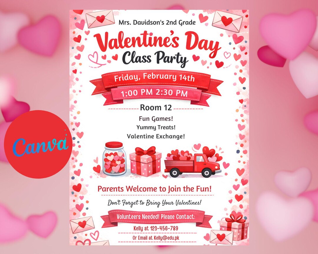 Editable Valentine’s Day Class Party Invite, Elementary School Flyer ...