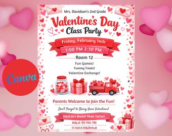 Editable Valentine’s Day Class Party Invite, Elementary School Flyer ...