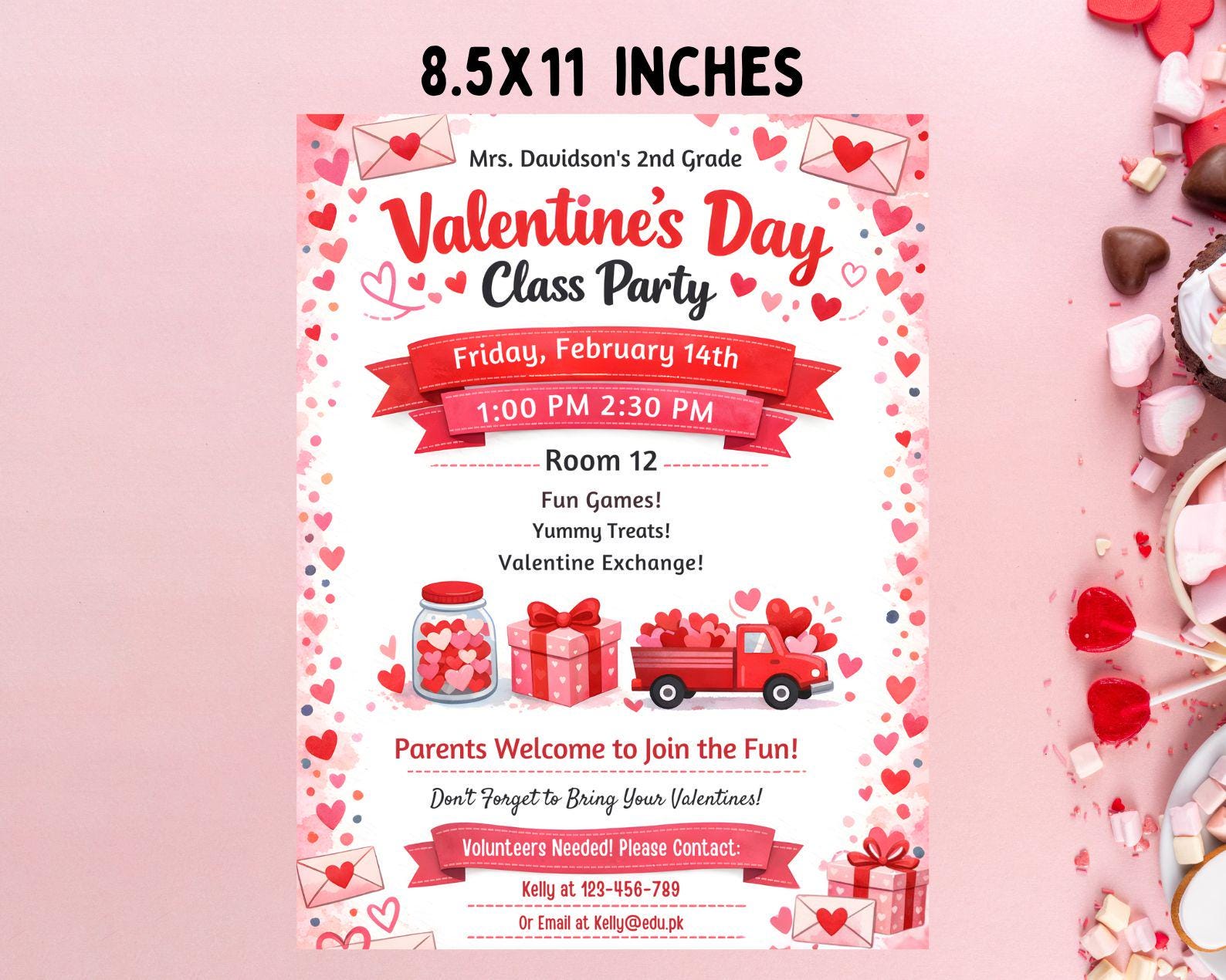Editable Valentine’s Day Class Party Invite, Elementary School Flyer ...