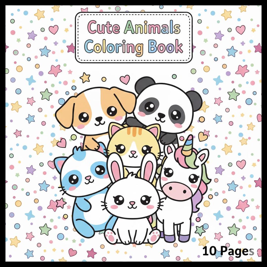 Cute Animal Coloring Book for Kids | 10 Pages | Printable Animal ...