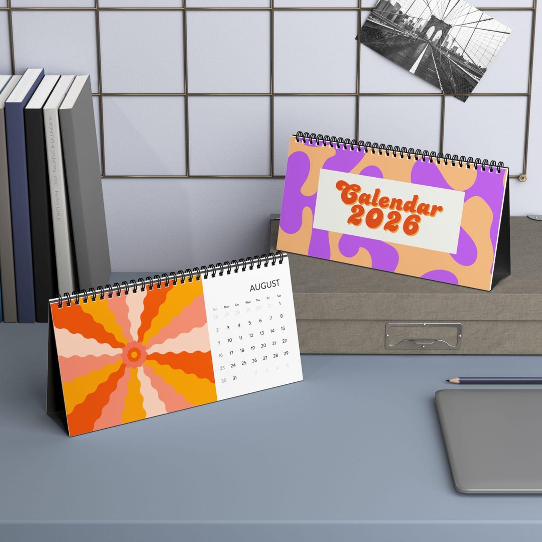 Funky Retro Swirl 2026 Desktop Calendar | Desk Planner, Monthly Grid - Etsy