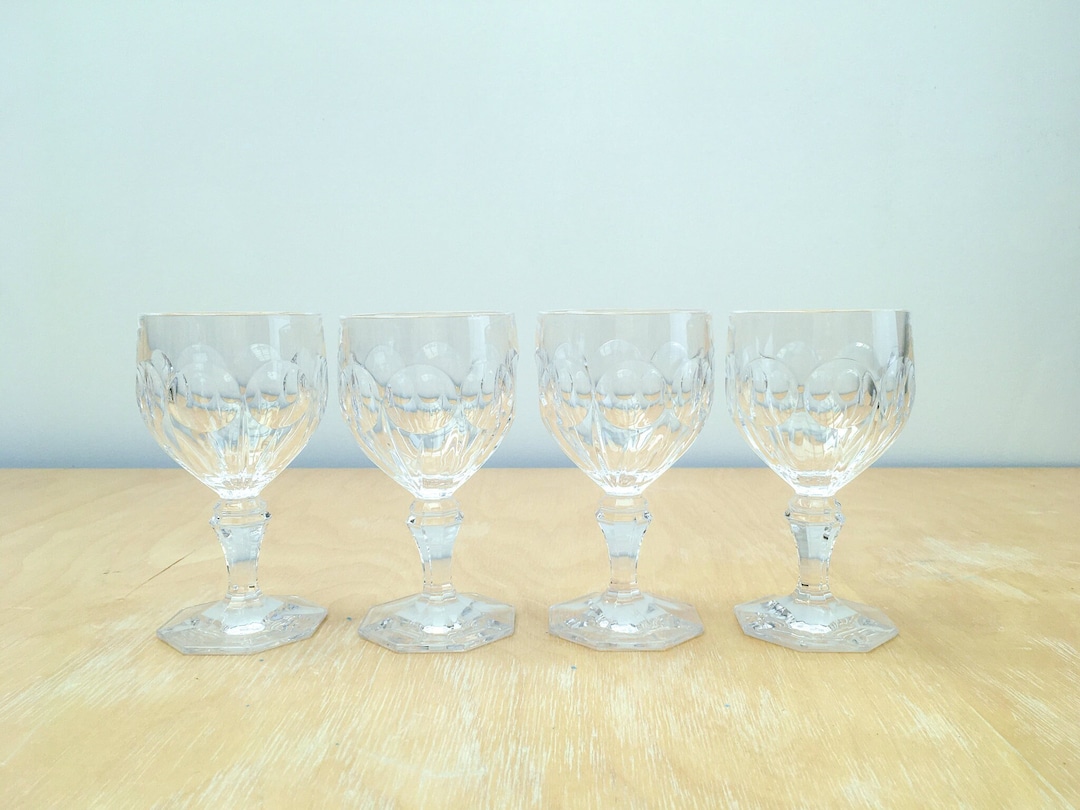 Set of 4 Thumbprint Crystal Goblets, American Brilliant Cut Wine ...