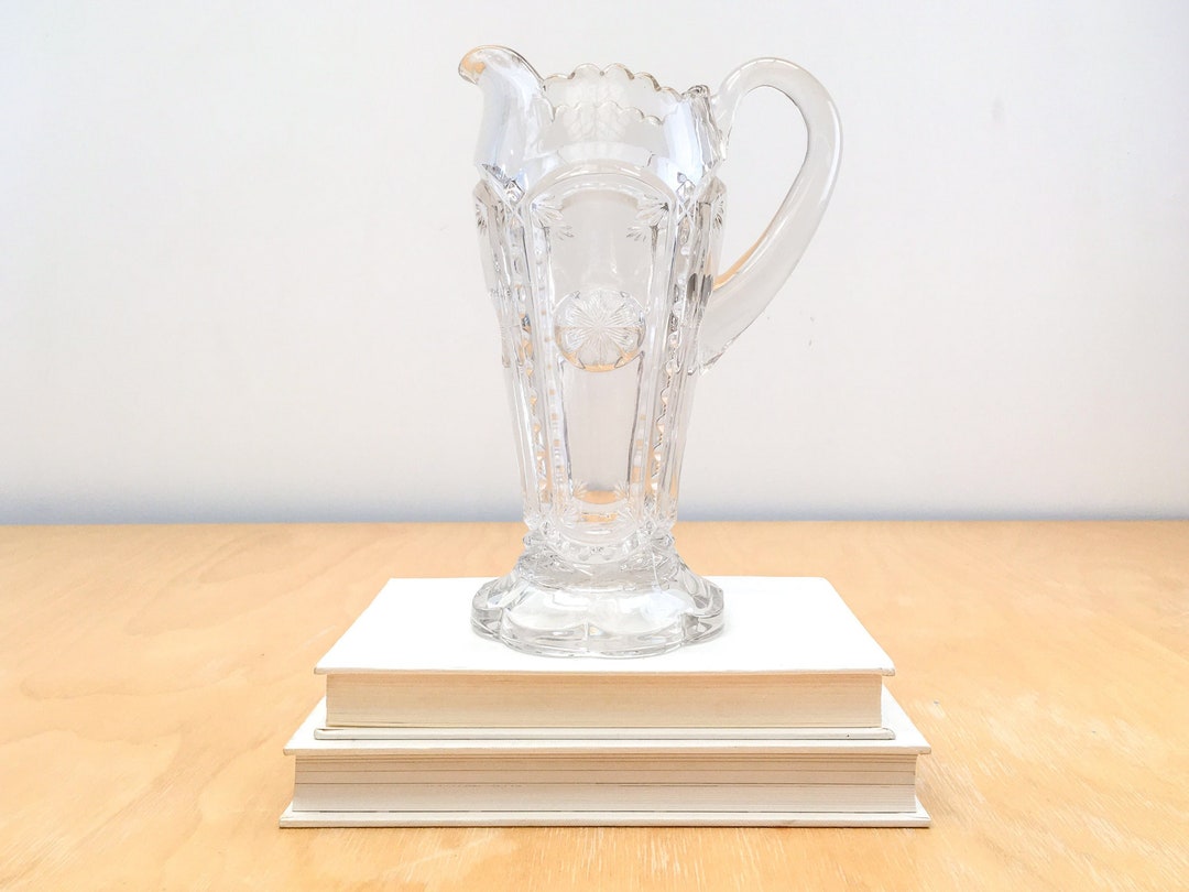 10" Tall Pressed Glass Serving Pitcher, Vintage Heavy Glass Pitcher for ...