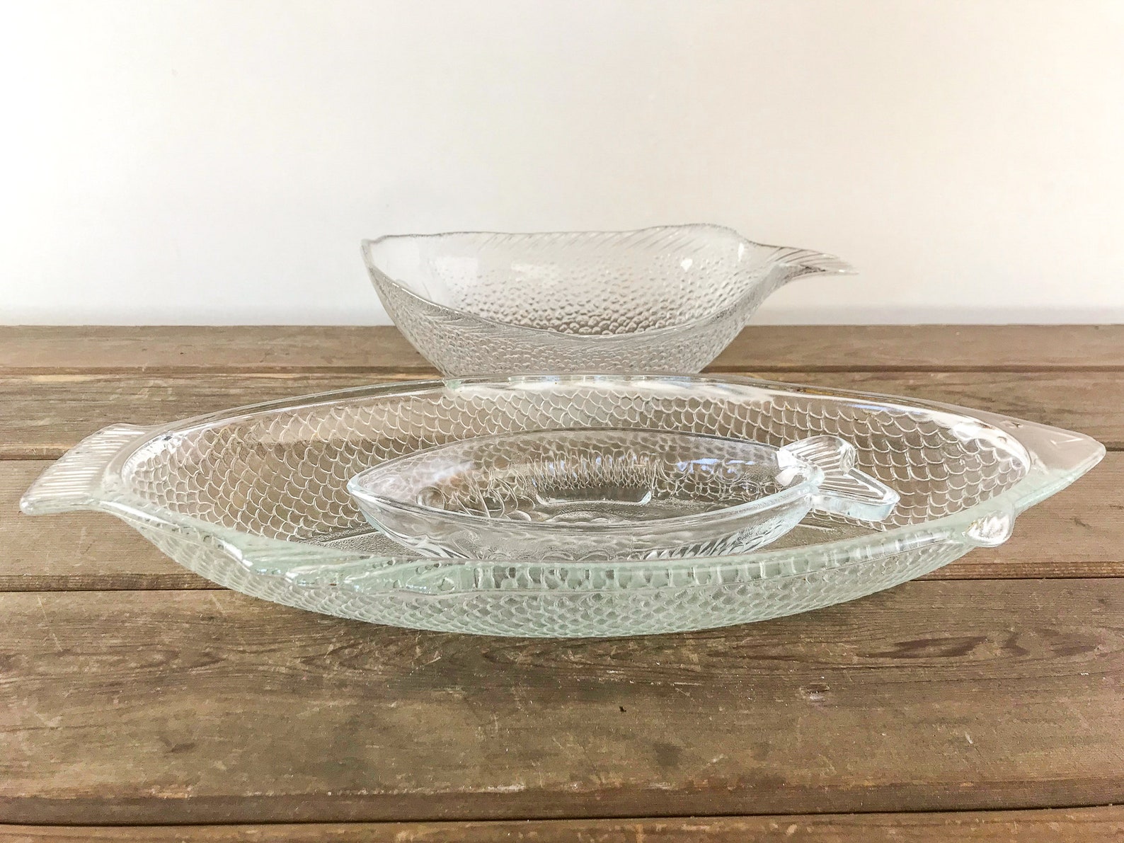 Vintage Pressed Glass Fish Plates, Jeanette Glasbake Oven-to-table, Set ...