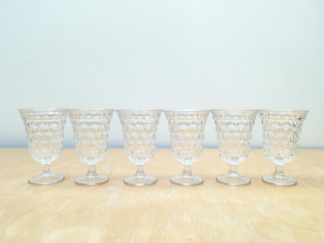Set of 5 Diamond Cut Crystal Goblets, Brilliant American Cut Glass ...
