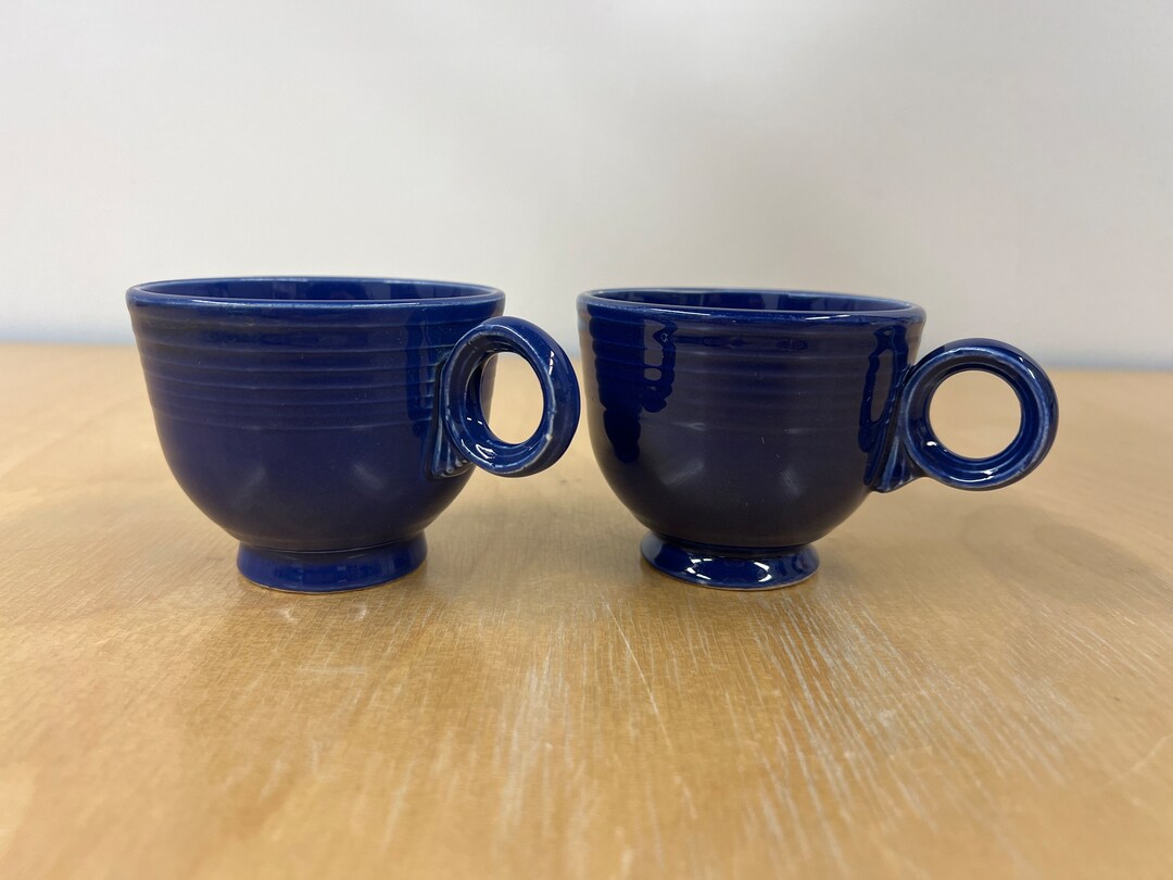 Set of 2 Fiestaware Teacups VINTAGE 1940s Original Cobalt Blue, Ceramic ...