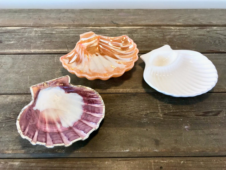 Vintage Sea Shell Dish, Decorative Jewelry Tray, Coastal Decor, Multi ...