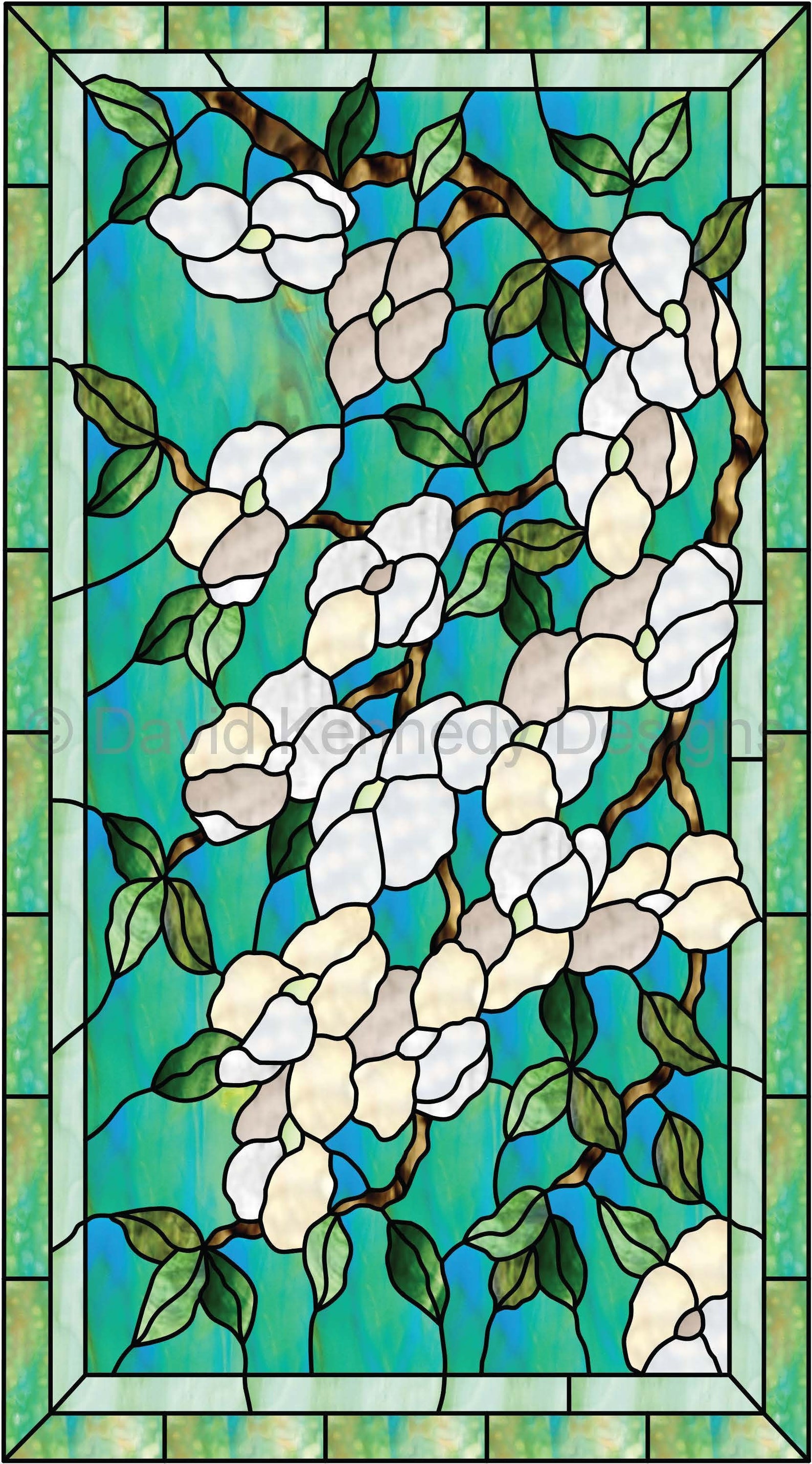Dogwood With Borders Stained Glass Pattern.© David Kennedy Designs - Etsy