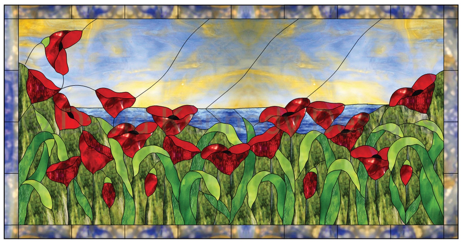 Poppies Horizontal Stained Glass Pattern.© David Kennedy | Etsy