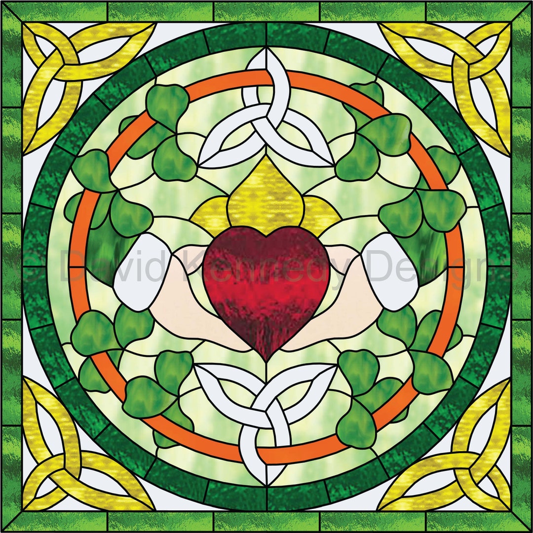 Triquetra Claddagh Stained Glass Pattern. © David Kennedy Designs. - Etsy