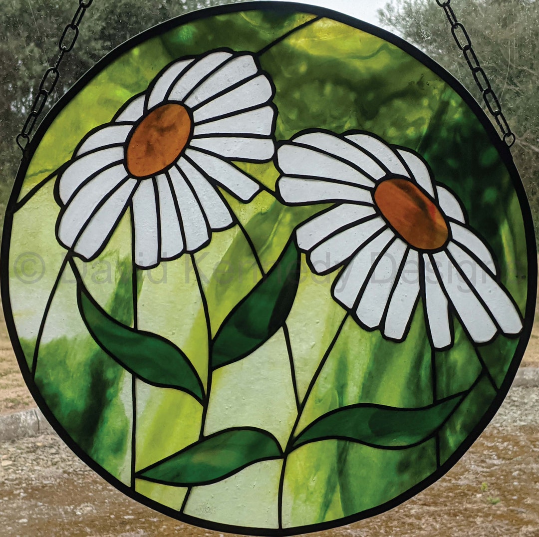 Two Daisies Stained Glass Pattern.© David Kennedy Designs. - Etsy