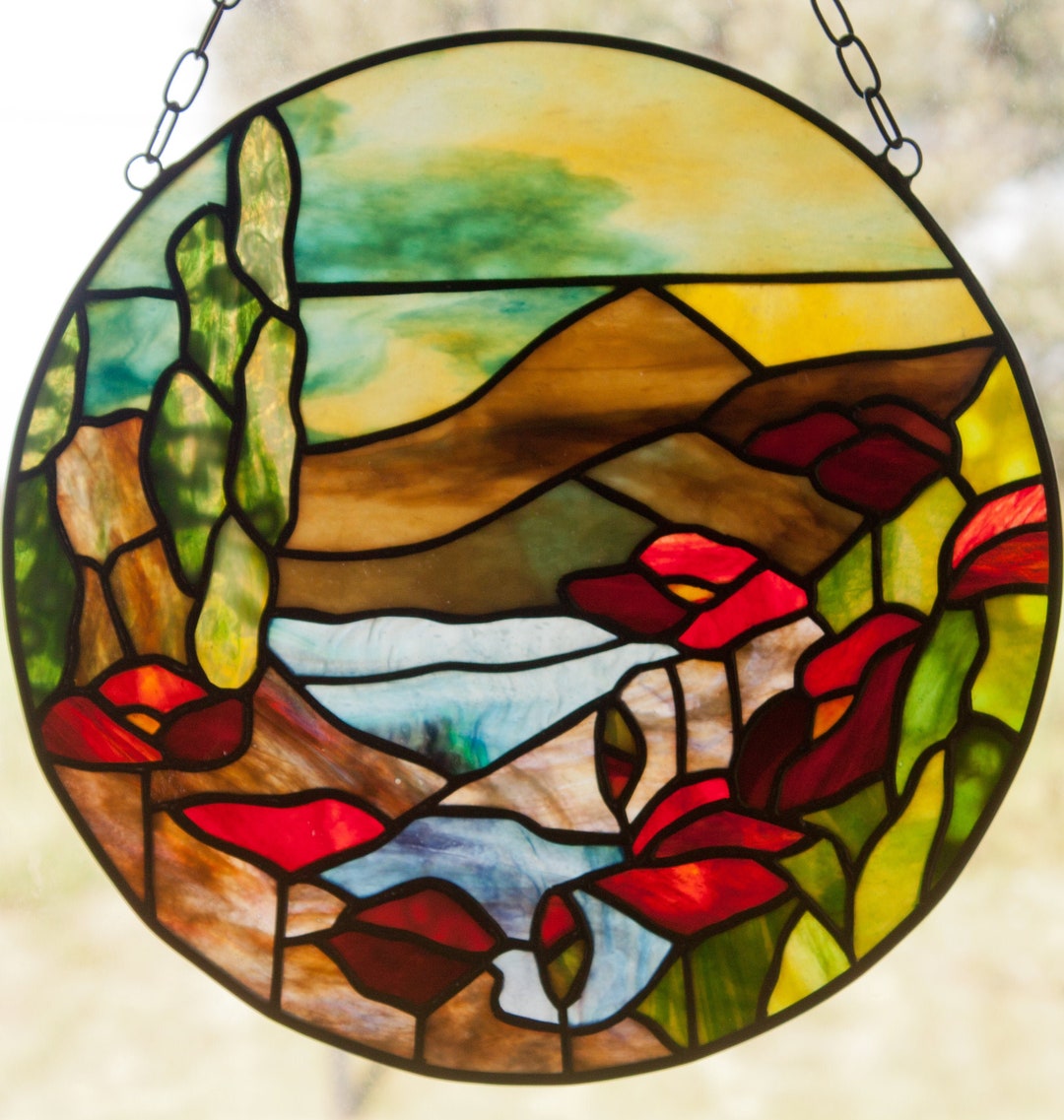 Scene With Poppies Stained Glass Pattern.© David Kennedy Designs. - Etsy