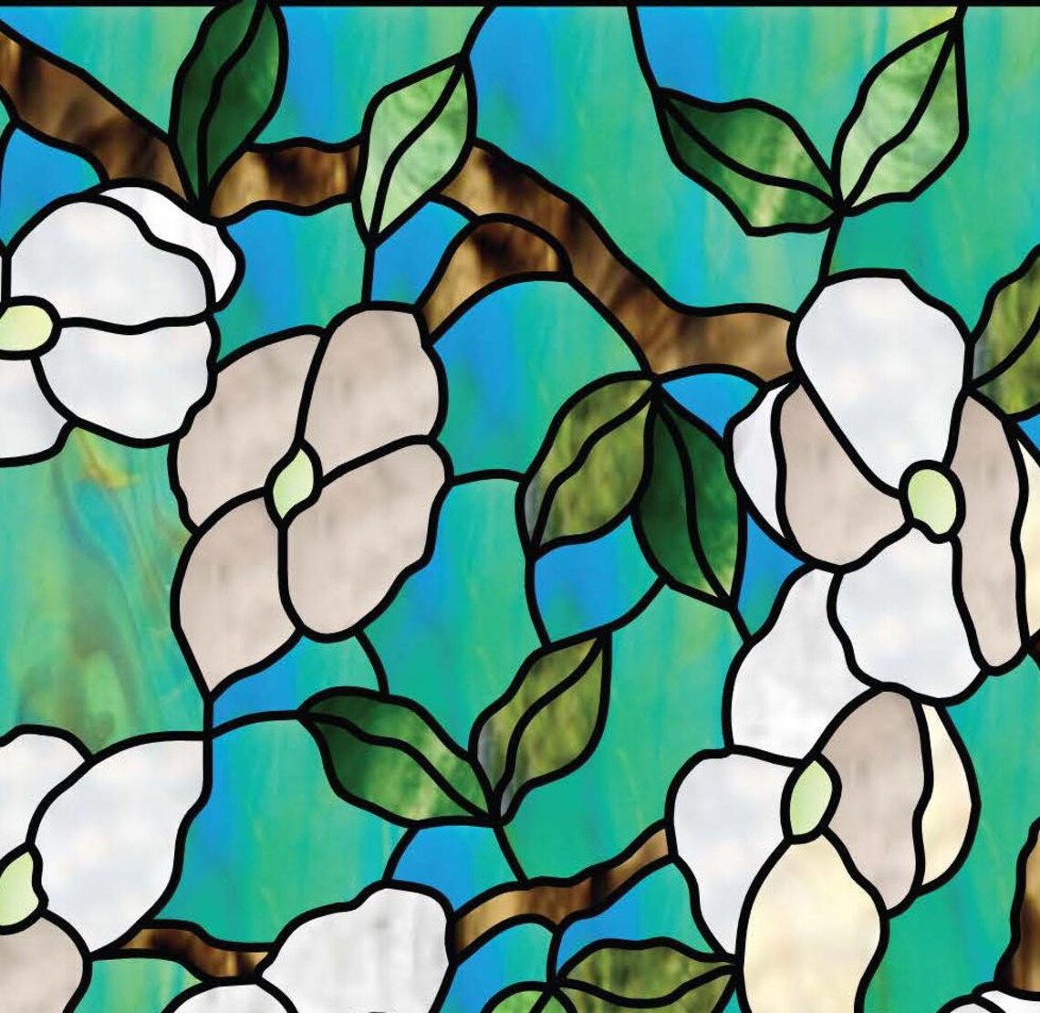 Dogwood With Borders Stained Glass Pattern.© David Kennedy Designs - Etsy