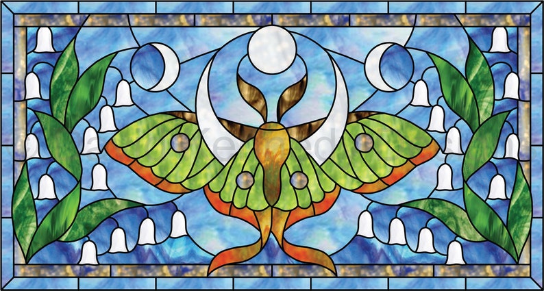 Luna Moth Transom Stained Glass Pattern.© David Kennedy Designs. - Etsy