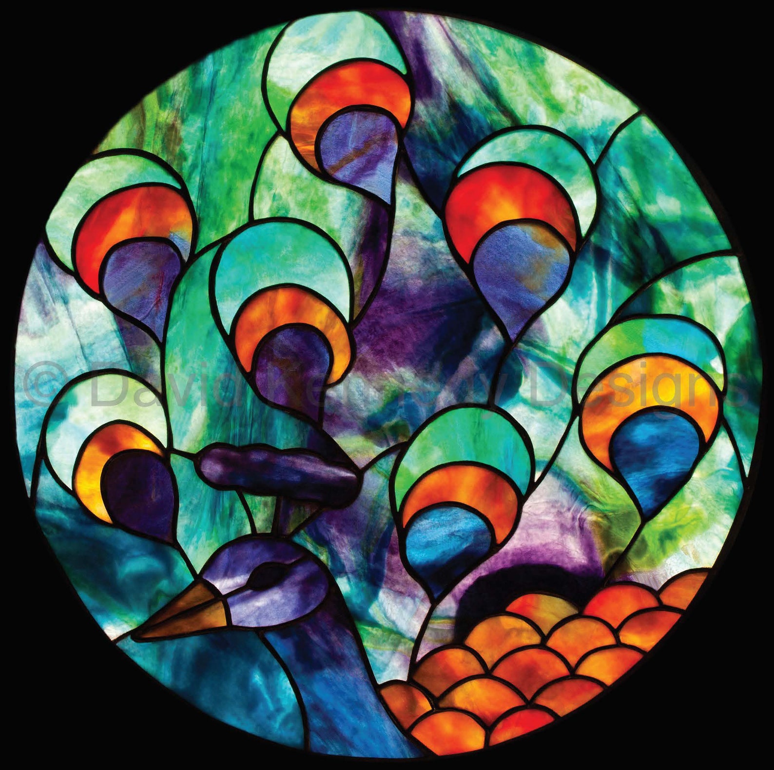 Round Peacock Stained Glass Pattern. © David Kennedy Designs. - Etsy