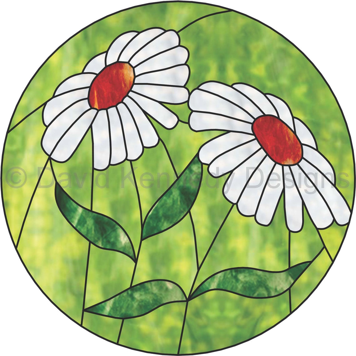 Two Daisies Stained Glass Pattern.© David Kennedy Designs. - Etsy