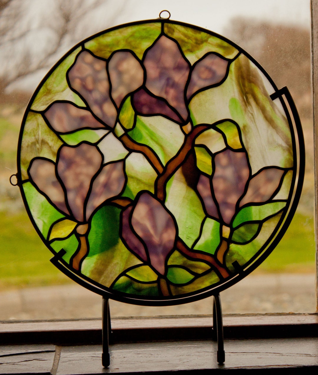 Round Magnolias Stained Glass Pattern.© David Kennedy Designs. - Etsy