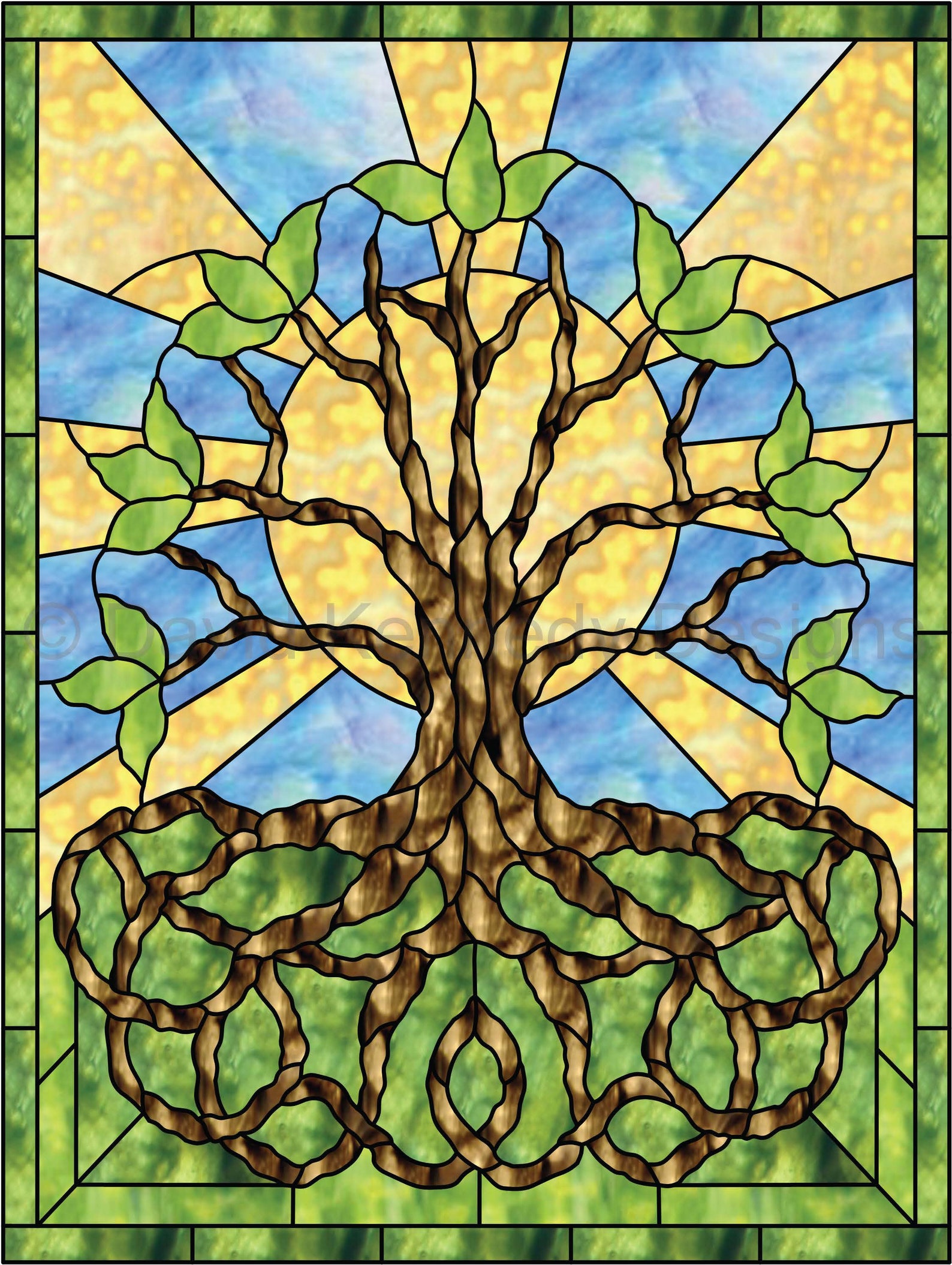 Celtic Roots Tree of Life Stained Glass Pattern. © David - Etsy