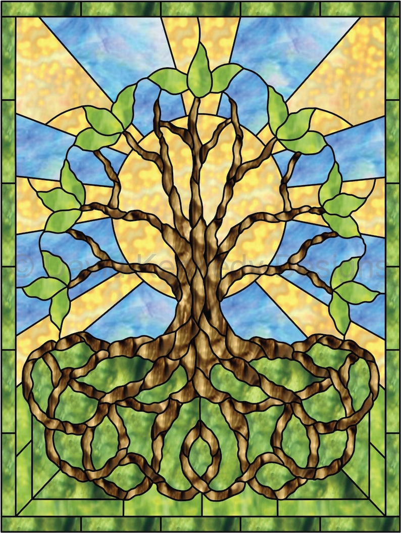 Celtic Roots Tree of Life Stained Glass Pattern. © David - Etsy
