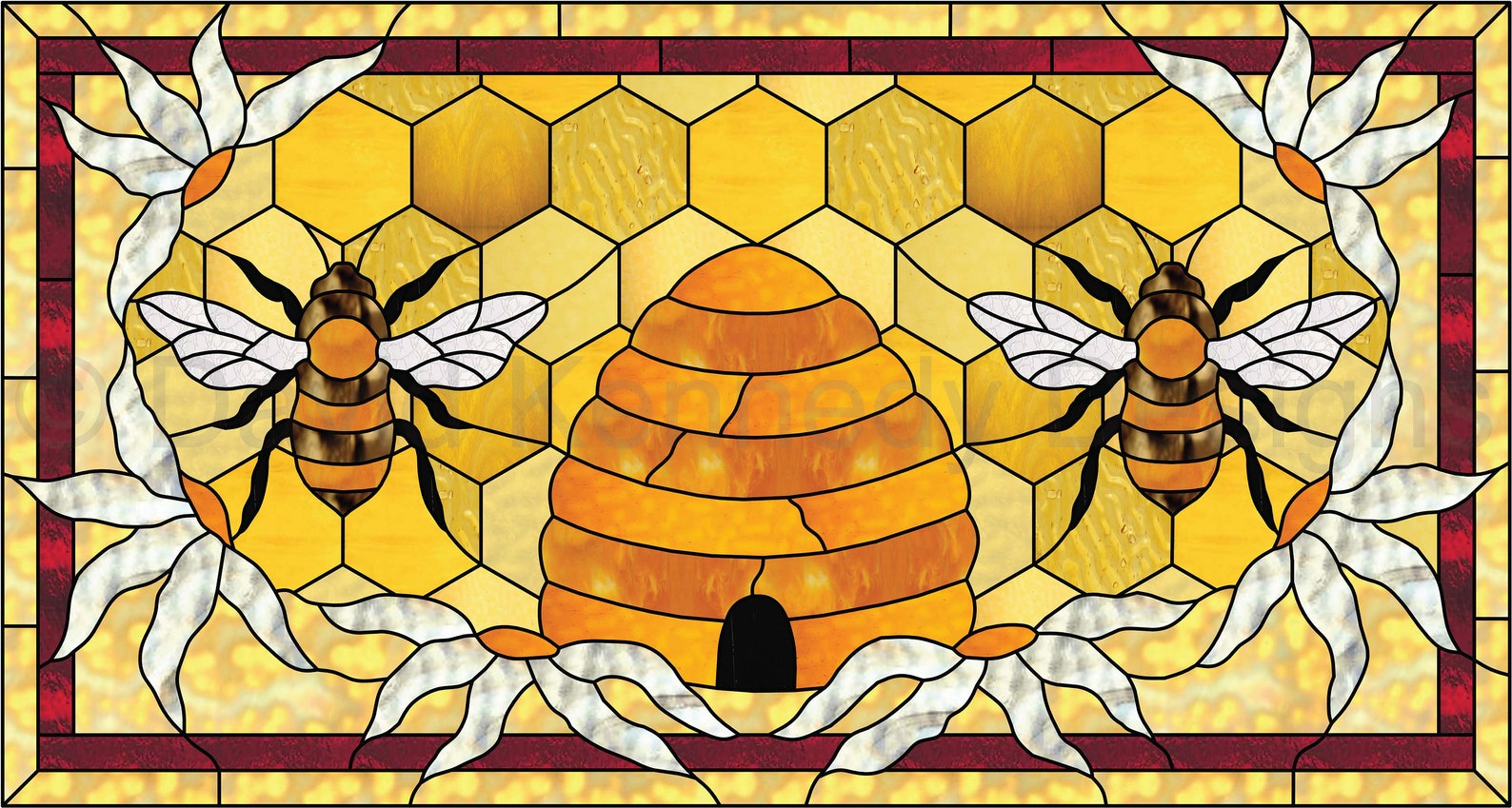 Beehive Transom Stained Glass Pattern.© David Kennedy Designs. - Etsy