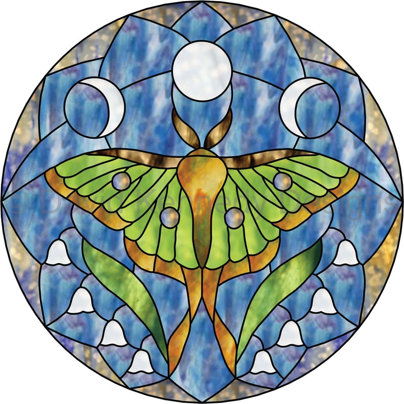 Luna Moth Mandala Stained Glass Pattern. © David Kennedy - Etsy