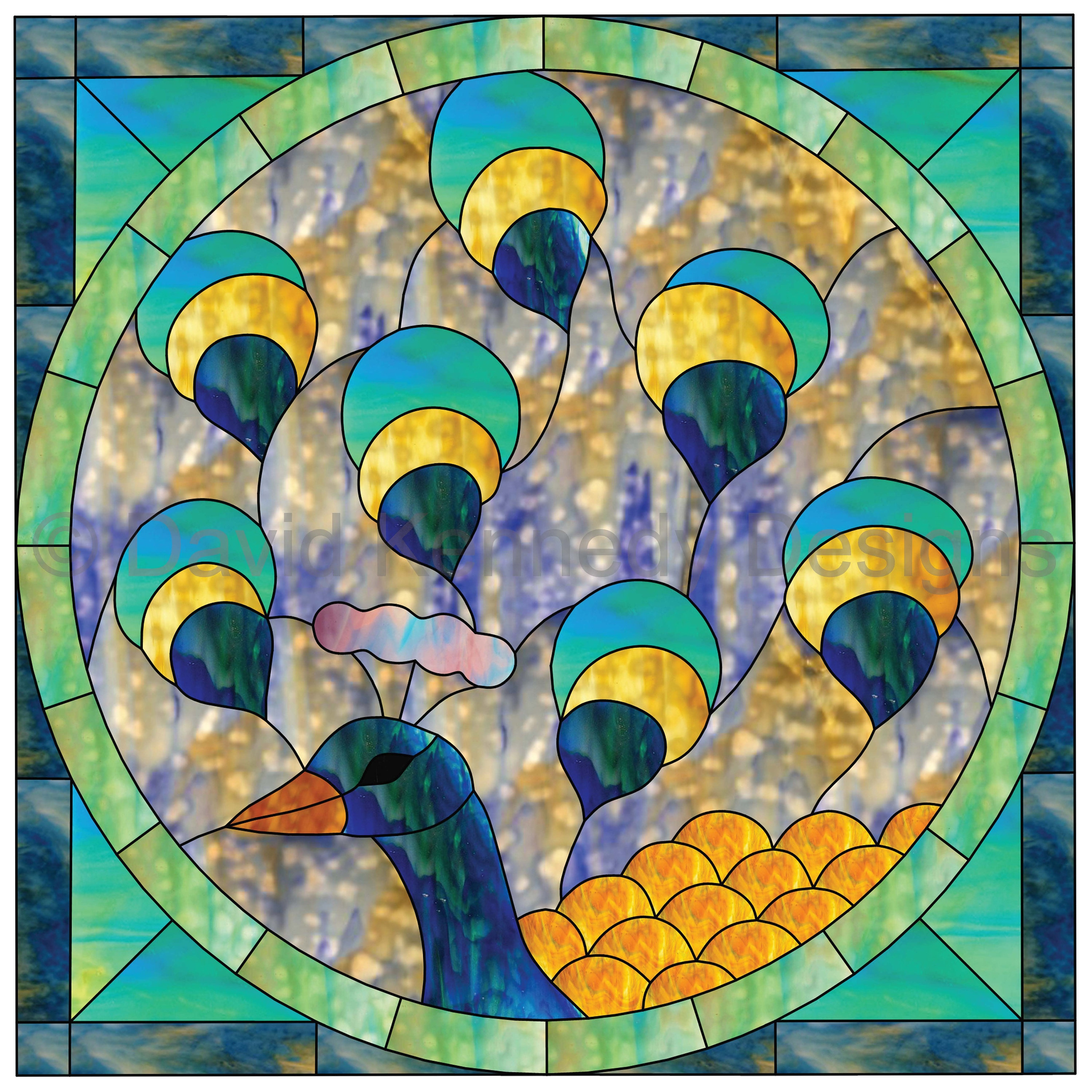 Round Peacock Stained Glass Pattern. © David Kennedy Designs. | Etsy