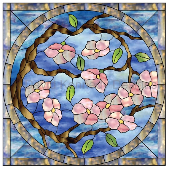 Cherry Blossoms in the Round Stained Glass Pattern. © David | Etsy