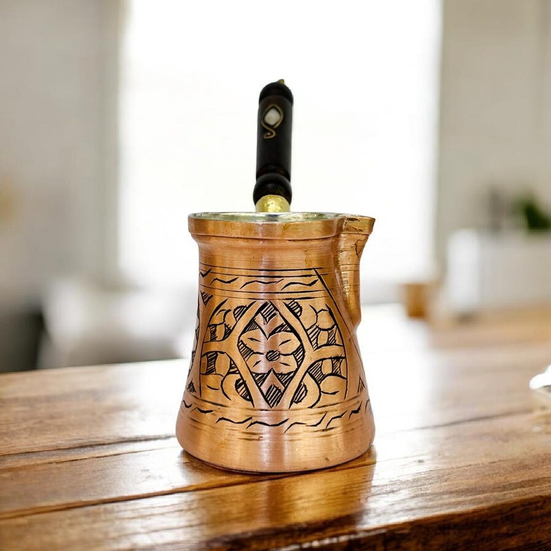 Hand-engraved Copper Turkish Coffee Pot – Traditional Cezve With Brass ...