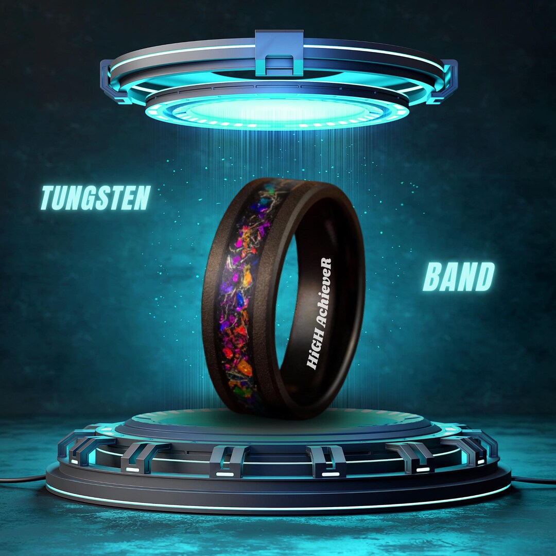 Black Tungsten Carbide Meteorite Nebula Inlay Men's Wedding 8mm Band ...
