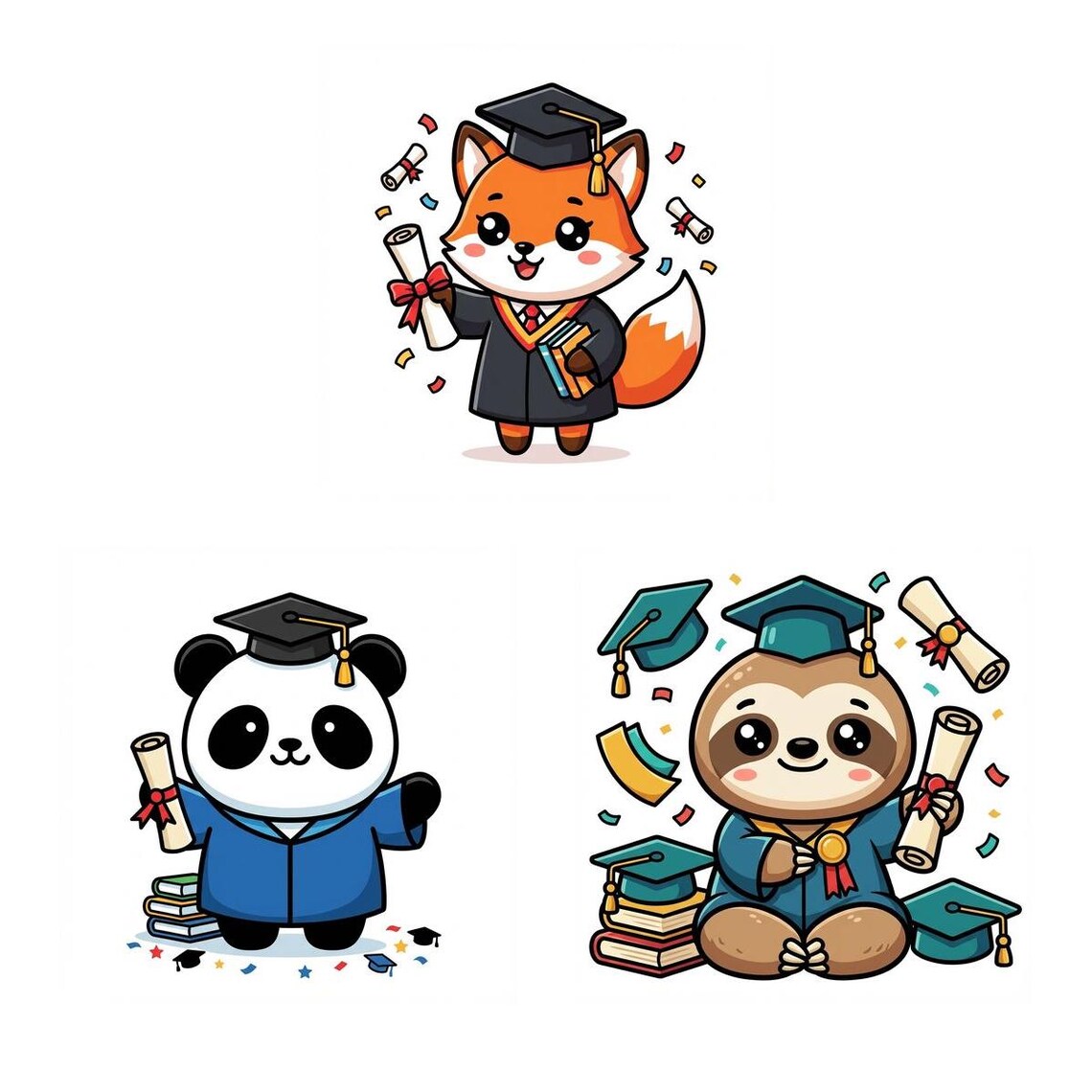 20 Animal Graduation Clipart PNG Bundle, Cartoon Vector Art, Digital ...