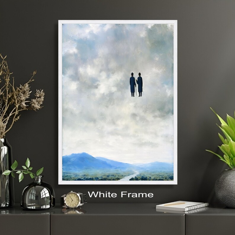 Surreal Floating Men, Rene Magritte Style Canvas, Dreamlike Sky Art ...