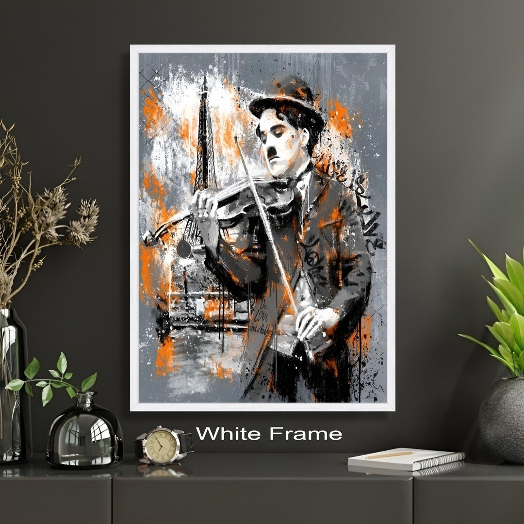 Vintage Violinist Portrait Canvas, Charlie Chaplin Wall Art, Musical ...