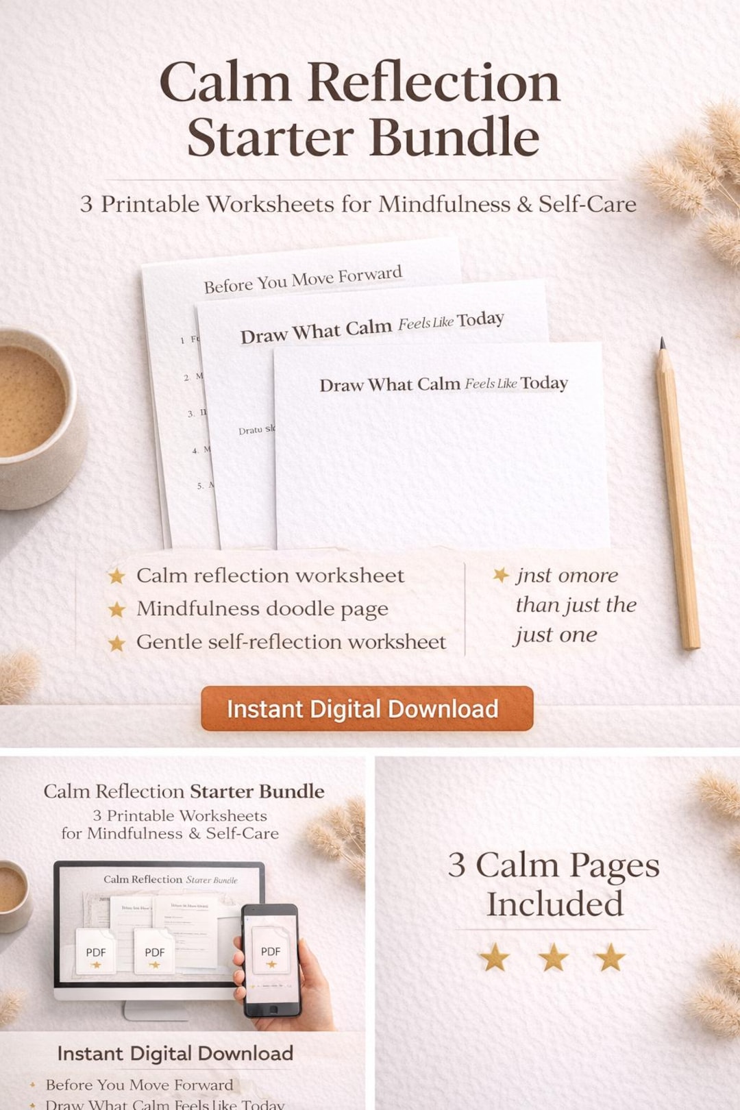 Mindfulness Worksheet Bundle | Calm Reflection, Doodle Prompts (digital ...
