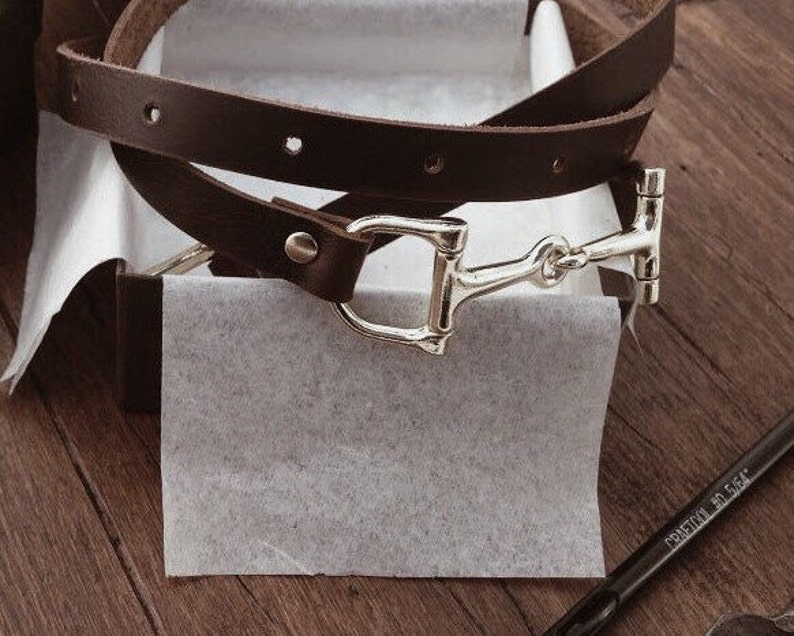 French Vinatge Style Brown Leather Belt, Horse Bit, Thin Brown Leather ...