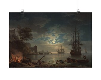 Claude-joseph Vernet : Coastal Scene in Moonlight (1769) - Giclee Fine ...