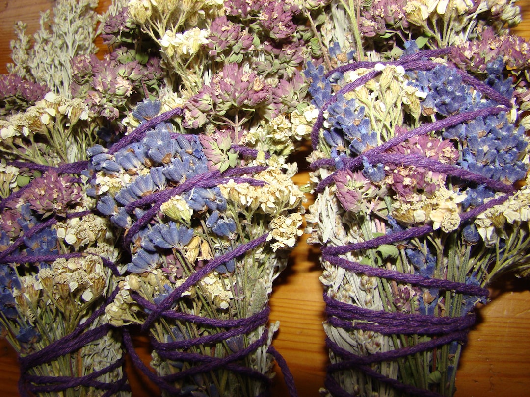 Smudge Bundle, Sage, Marjoram, Yarrow and Lavender ,cotton Twine ...
