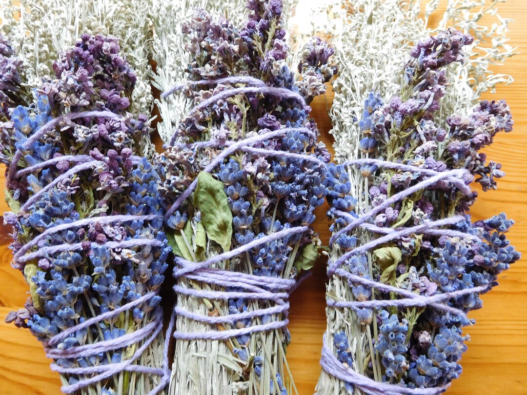 Smudge Bundle, Sage, Lavender and Lilac Flowers , Cotton String, Smudge ...