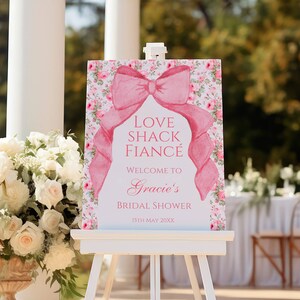 Coquette Pink Bow Bridal Shower Welcome Poster Template, Love Shack ...