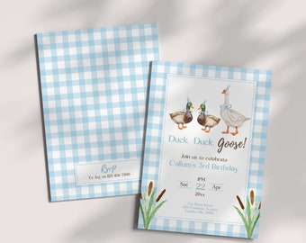Green Gingham Duck Duck Goose Birthday Party Invitation Template ...