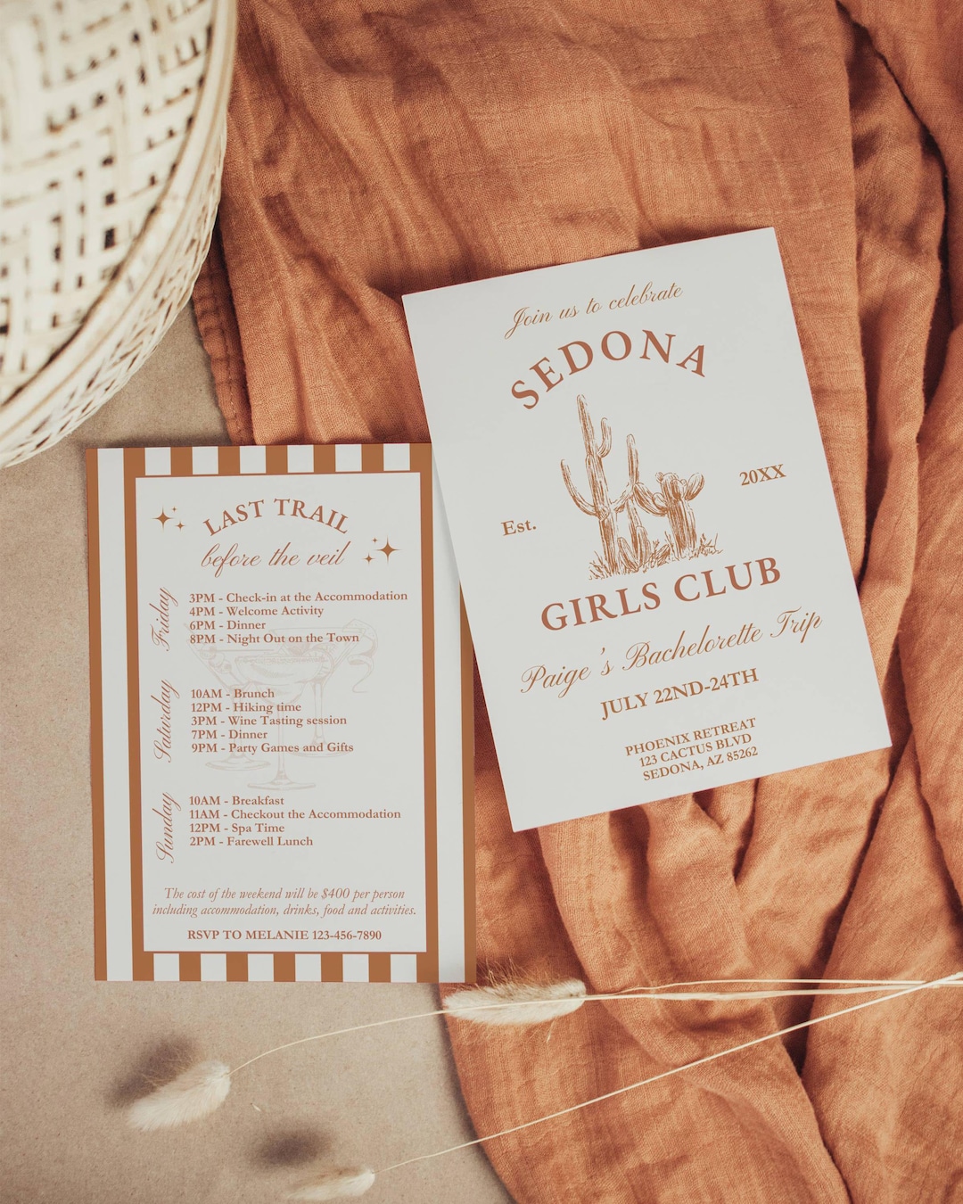 Arizona Bachelorette Invitation Itinerary, Editable Template, Cactus ...