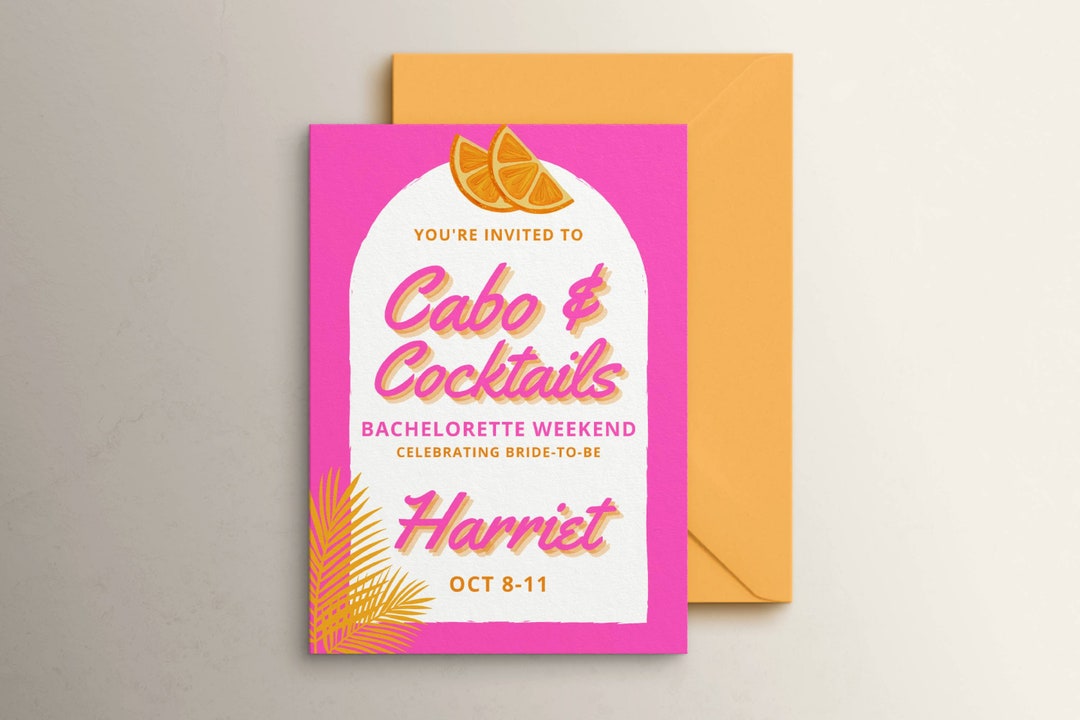 Cabo Bachelorette Invitation Template, Cabo and Cocktails, Editable ...