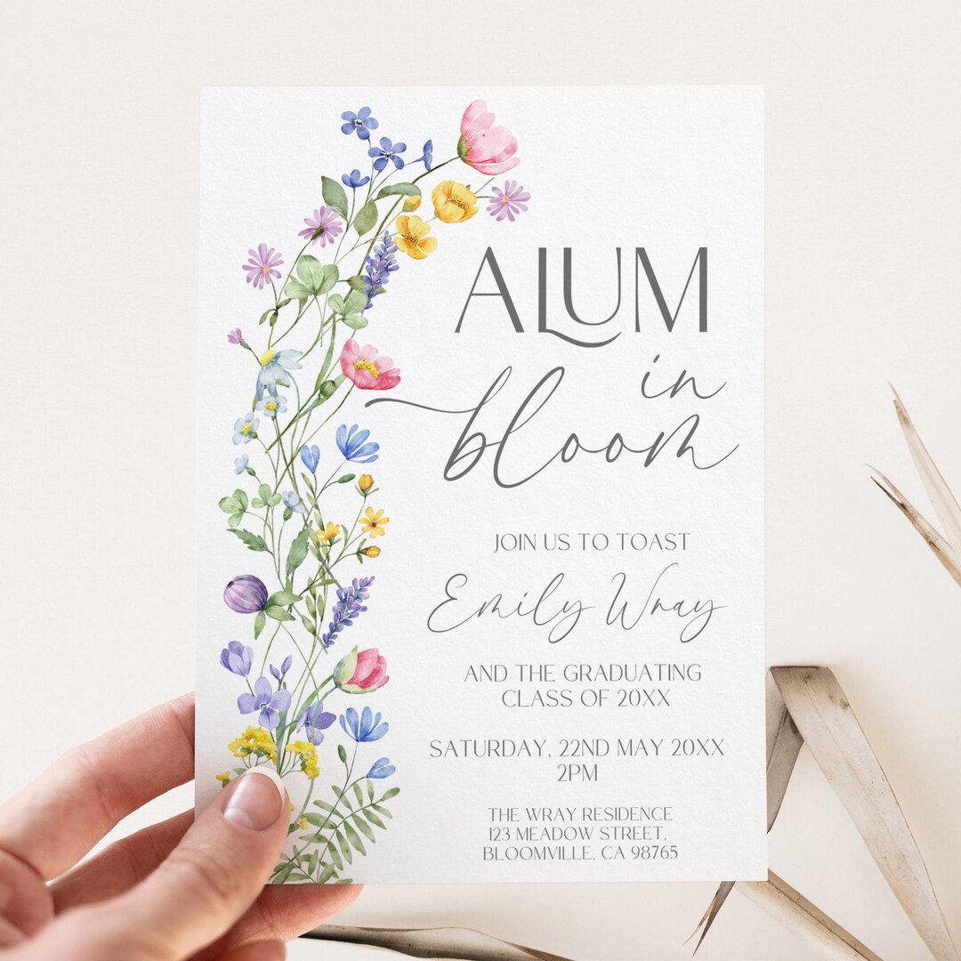 Wildflower Graduation Party Invitation, Editable Template, Alum in ...