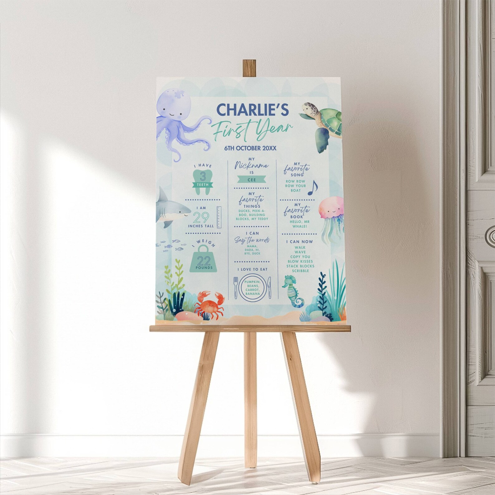 Under the Sea Birthday Milestone Board Template, Oneder the Sea Theme ...