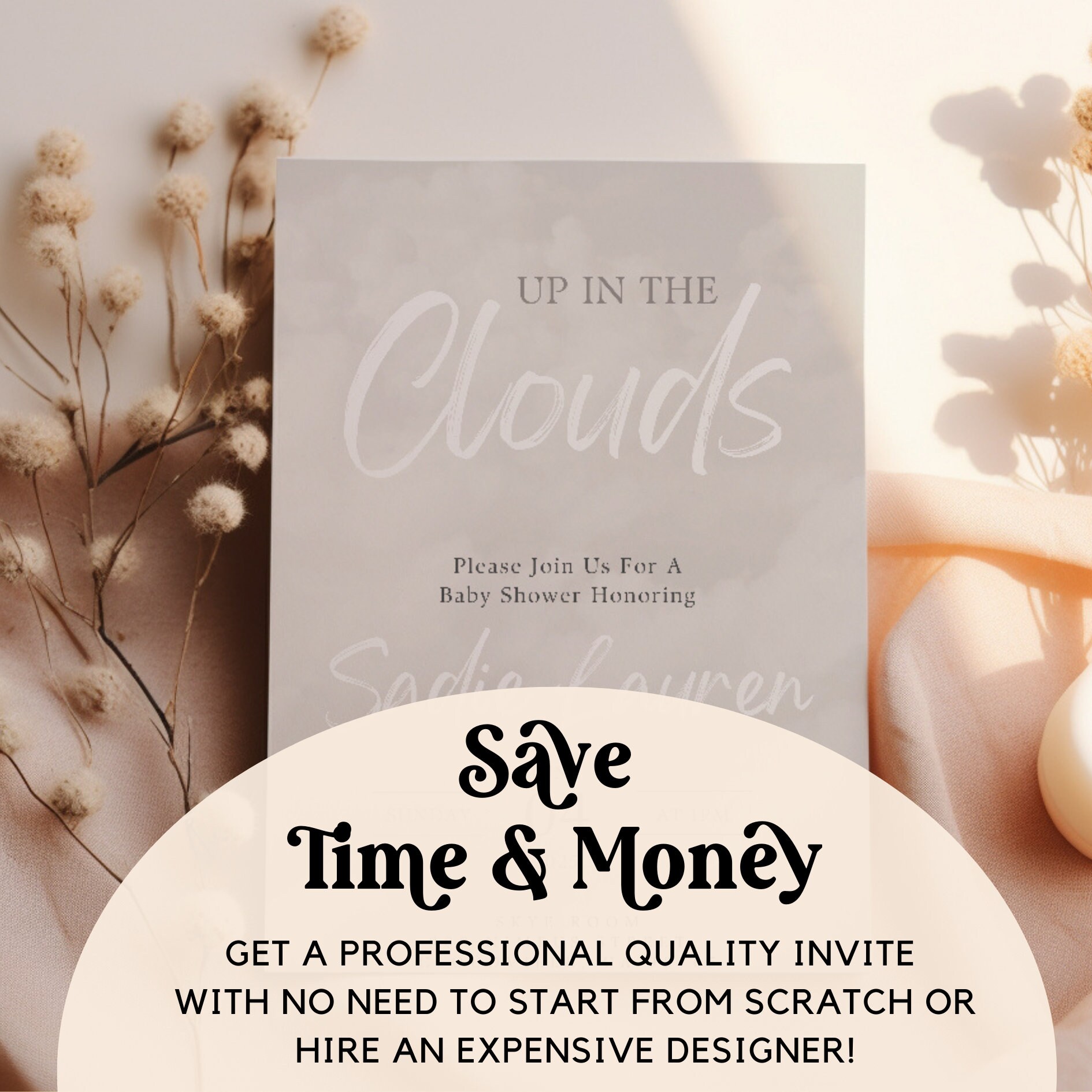 Cloud Baby Shower Invite Template, up in the Clouds Sprinkle, Heaven ...