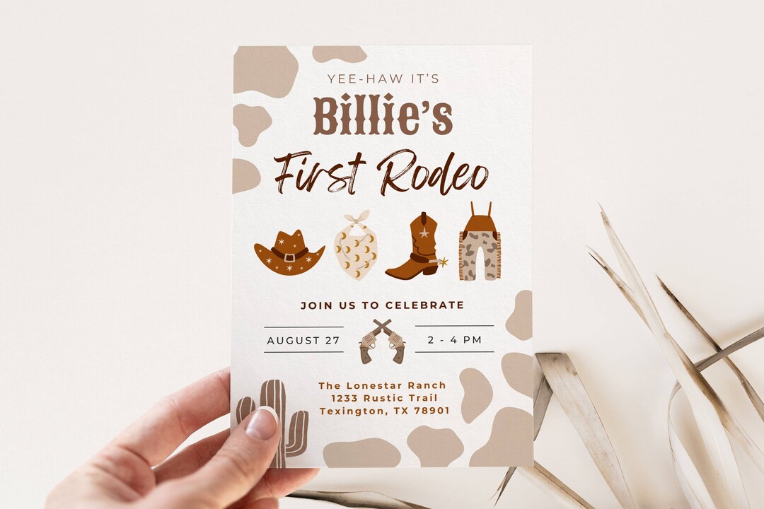 My First Rodeo Birthday Invitation Template, 1st Party Invite, Cowboy ...