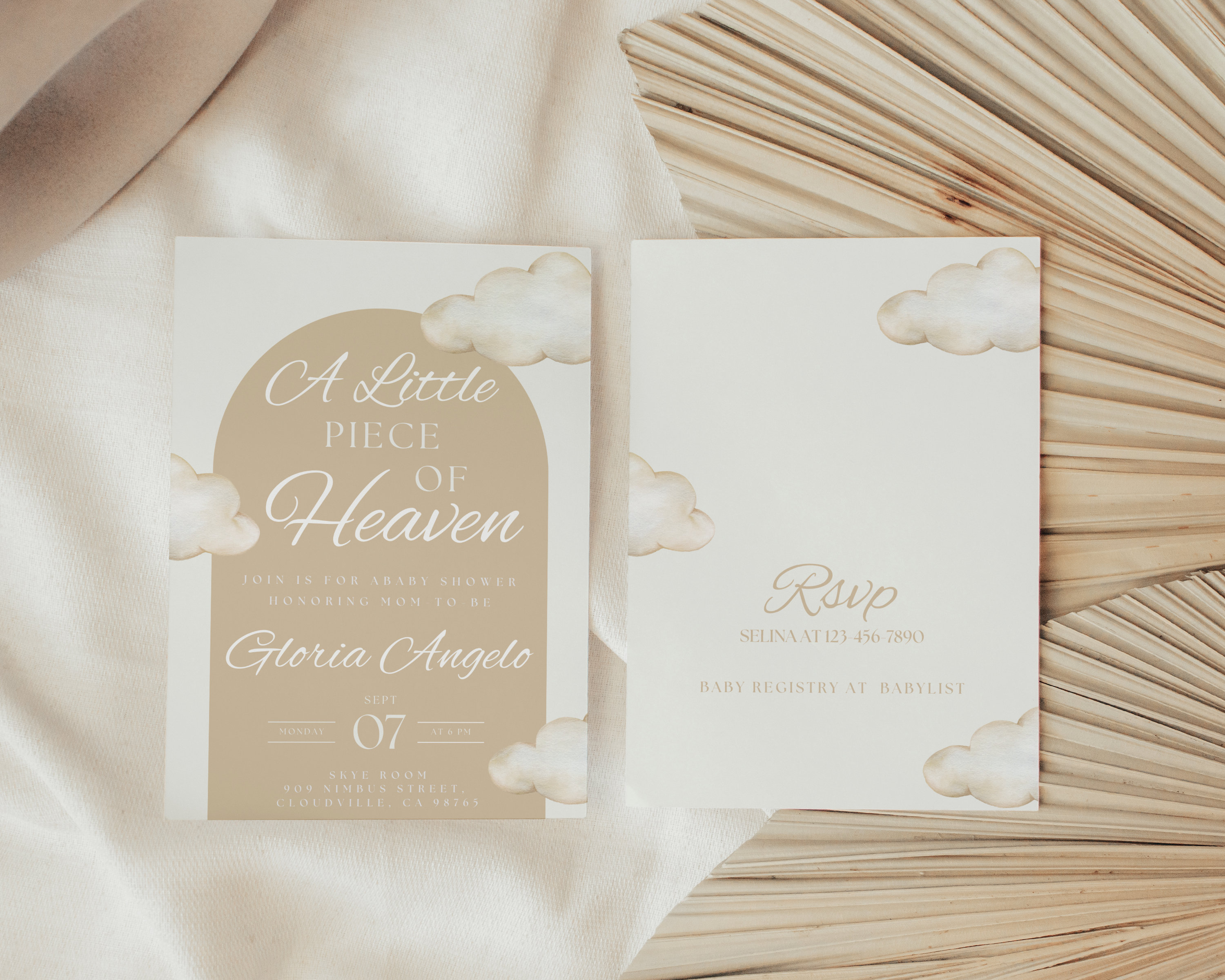 Little Piece of Heaven Baby Shower Invite Template, on Cloud 9 Sprinkle ...