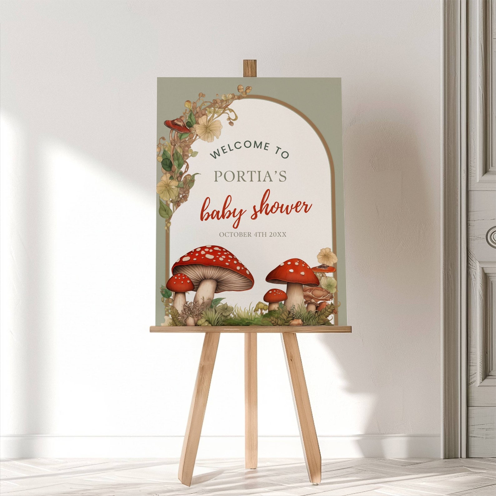 Cottagecore Mushroom Baby Shower Welcome Sign Template, Woodland Theme ...
