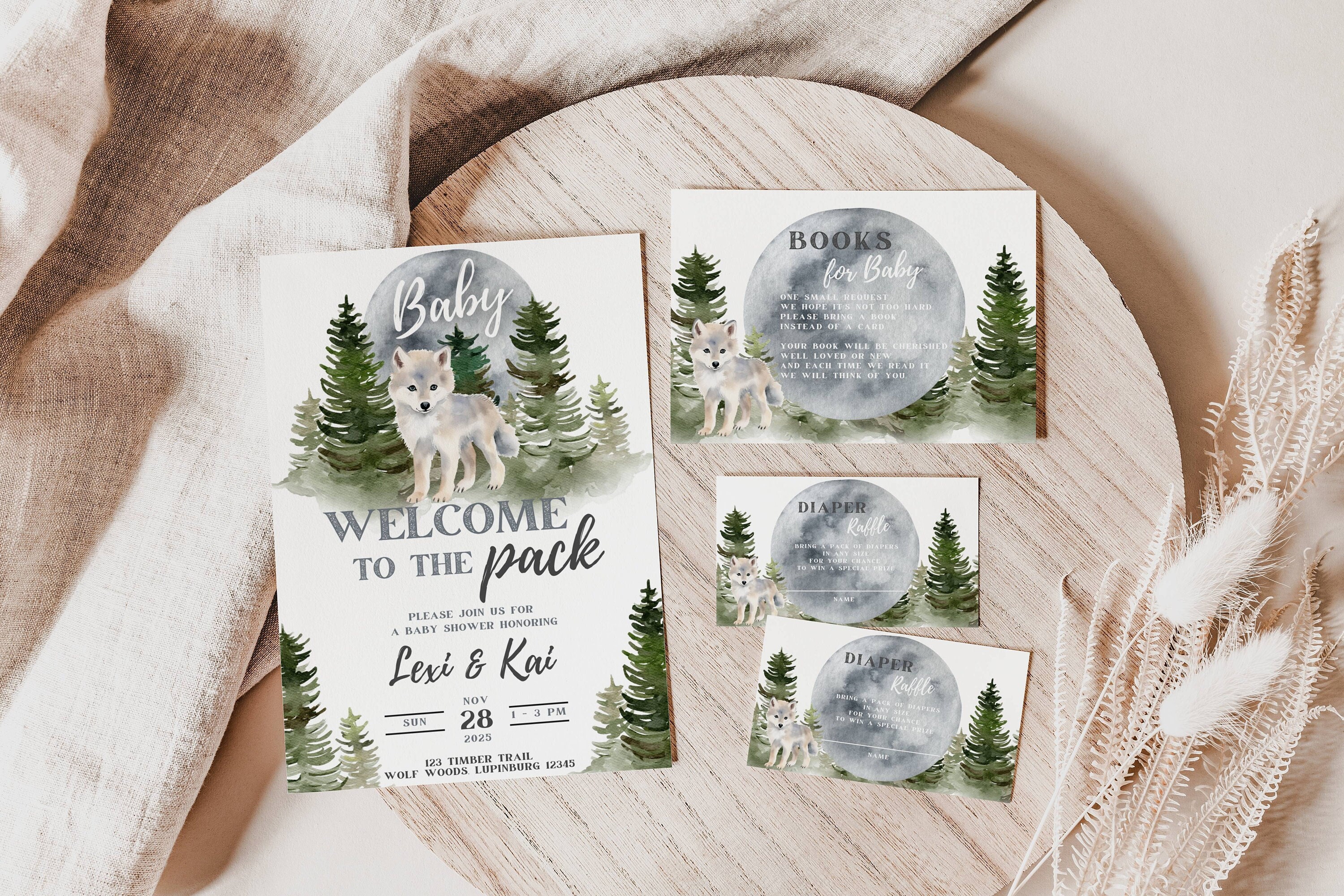 Welcome to the Wolf Pack Theme, Baby Shower Invitation Template Bundle ...