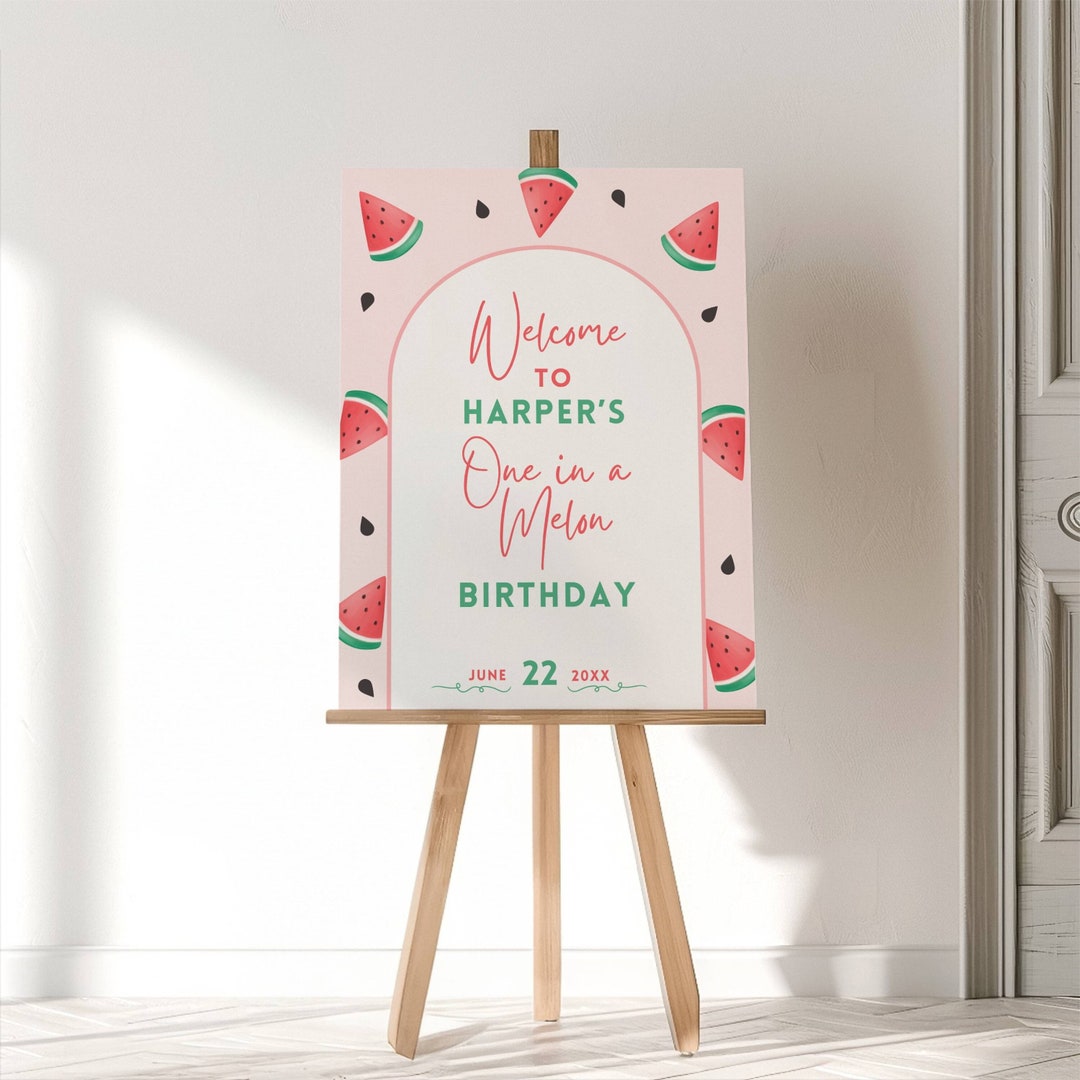 One in a Melon Birthday Welcome Sign Template, Pink Watermelon Theme ...